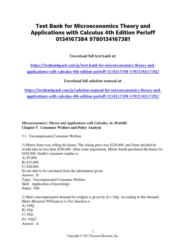 Microeconomics Theory and Applications With Calculus 4th Edition ...