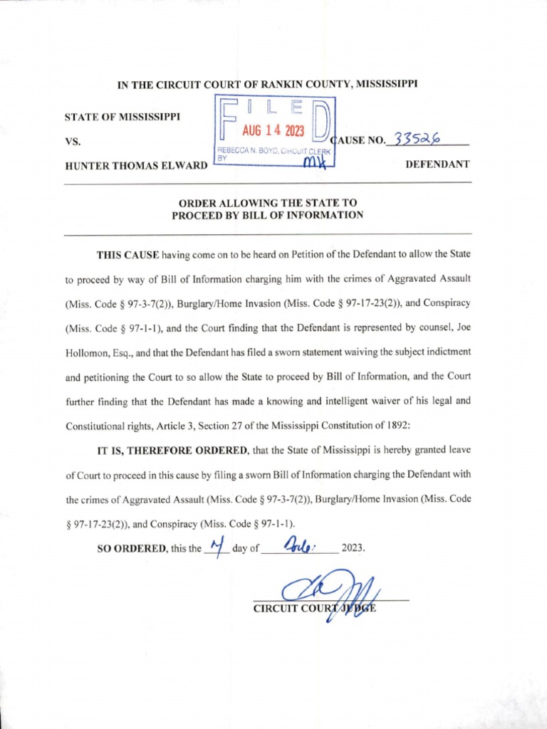 State Proceedings in The Guilty Plea of Hunter Elward | PDF