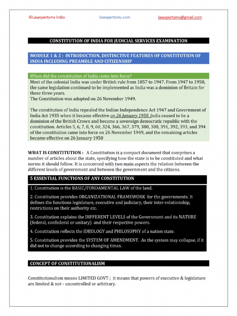 Constitution - Sample Notes | PDF