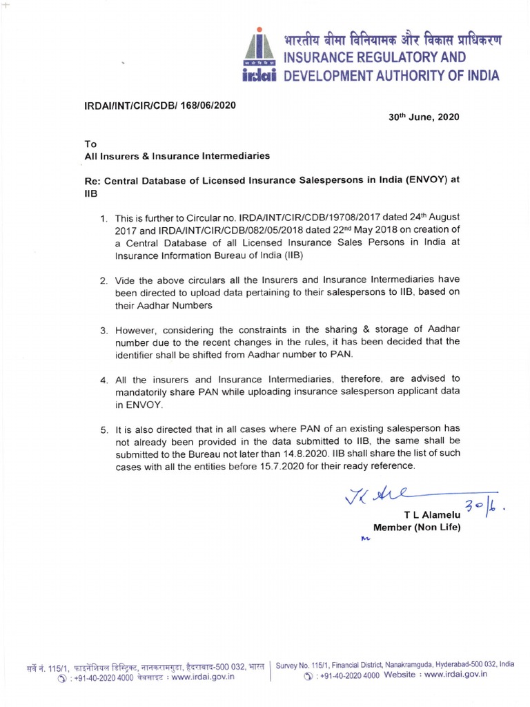 Cir No.168 dt.30.06.2020 - Central Database of Licensed Insurance ...