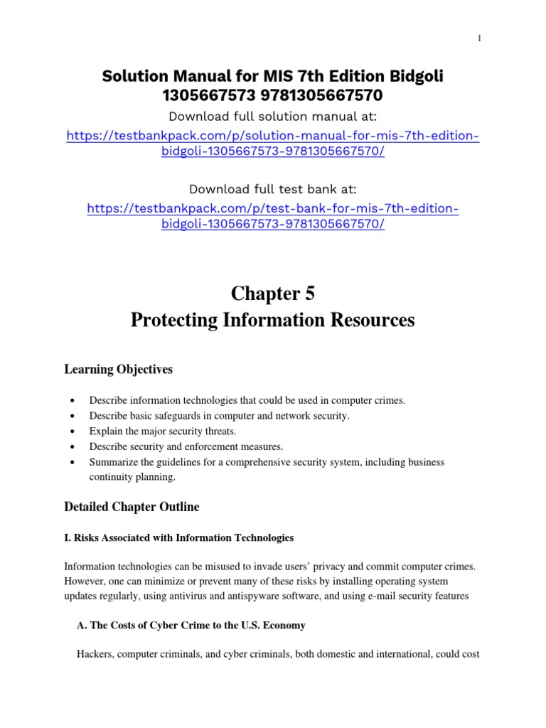 MIS 7th Edition Bidgoli Solutions Manual 1 | PDF