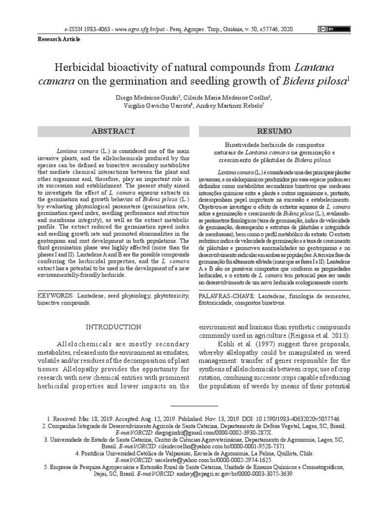 Herbicidal Bioactivity Of Natural Compounds From Lantana Camara On The