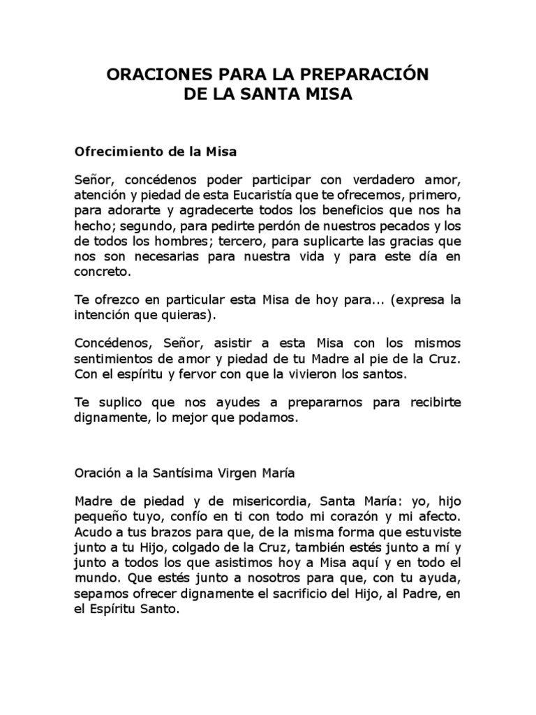 Oraciones para La Preparación de La Misa | Descargar gratis PDF | eucaristía | Oración