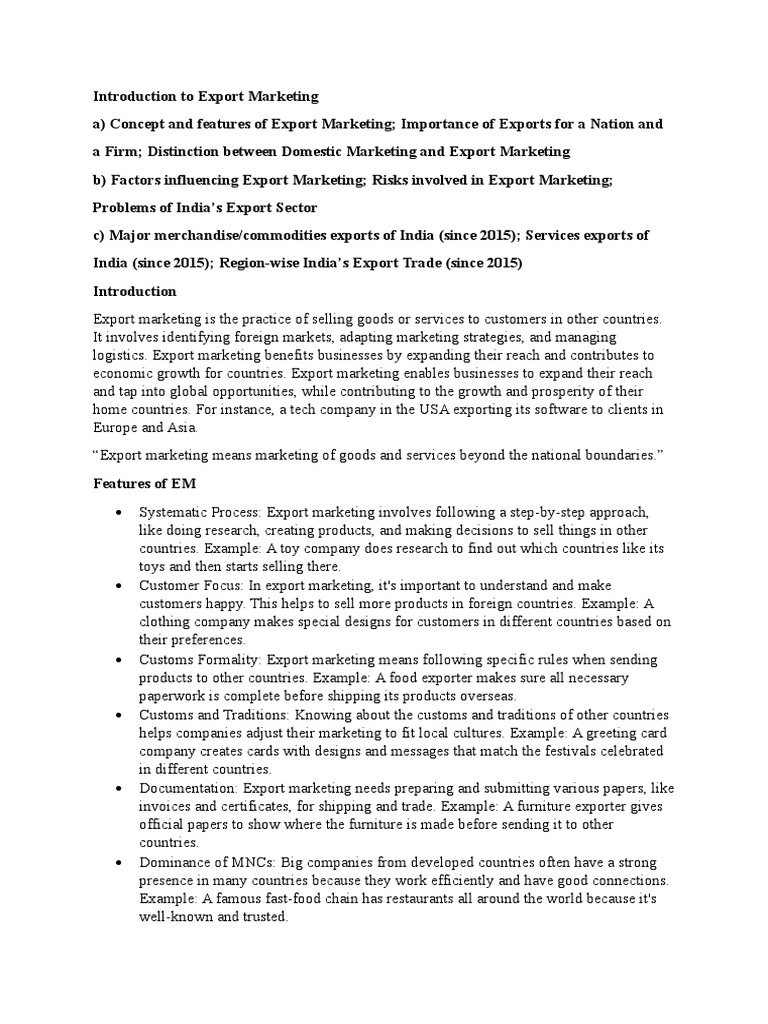 Overview of Export Marketing Essentials | PDF | World Trade ...