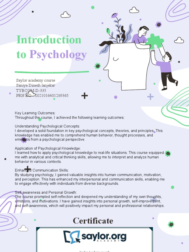 Introduction To Psychology PPT and Report Saniya Lanjekar | PDF ...