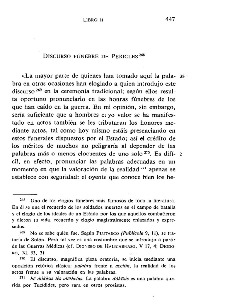Tucídides, Oración Fúnebre de Pericles | PDF