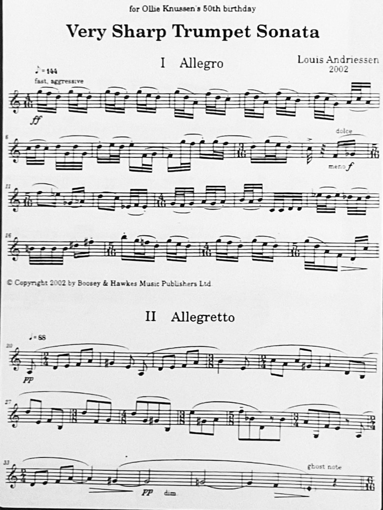 Louis Andriessen - Very Sharp Trumpet Sonata | PDF