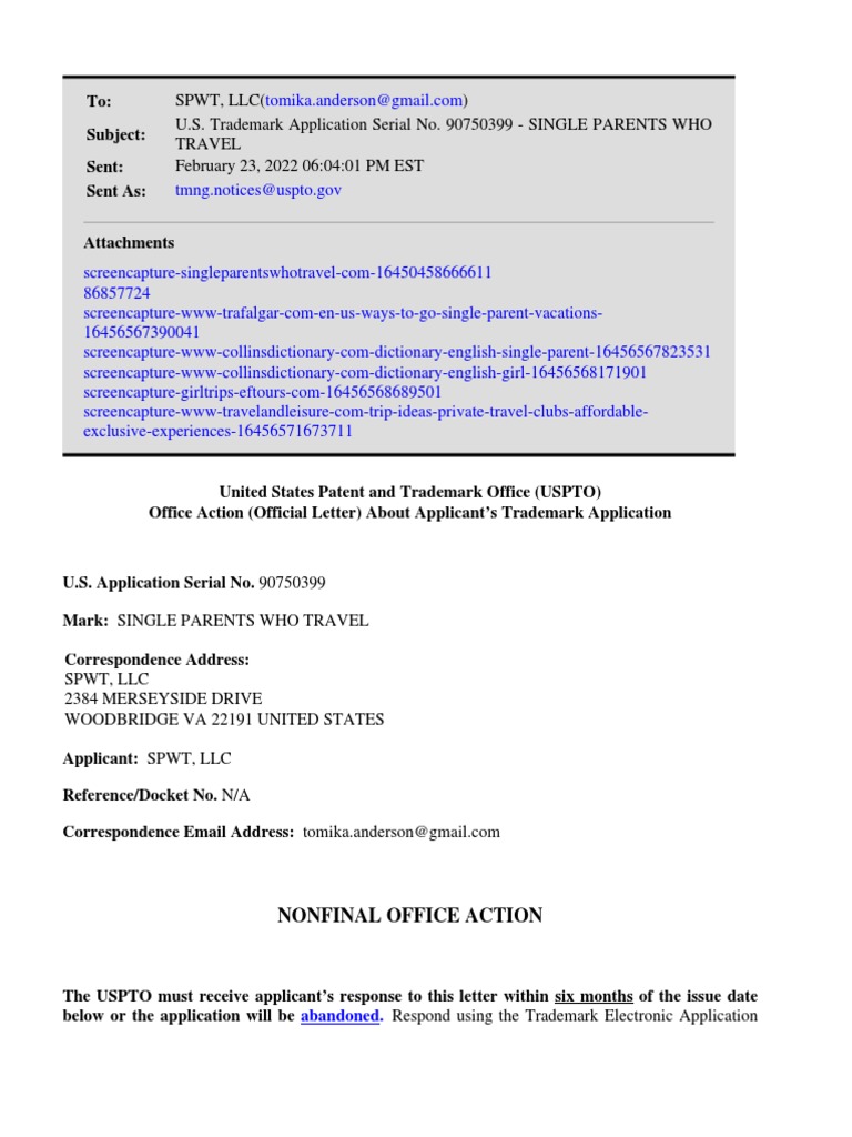 SPWT, LLC U.S. Trademark Application Serial No. 90750399 - SINGLE ...