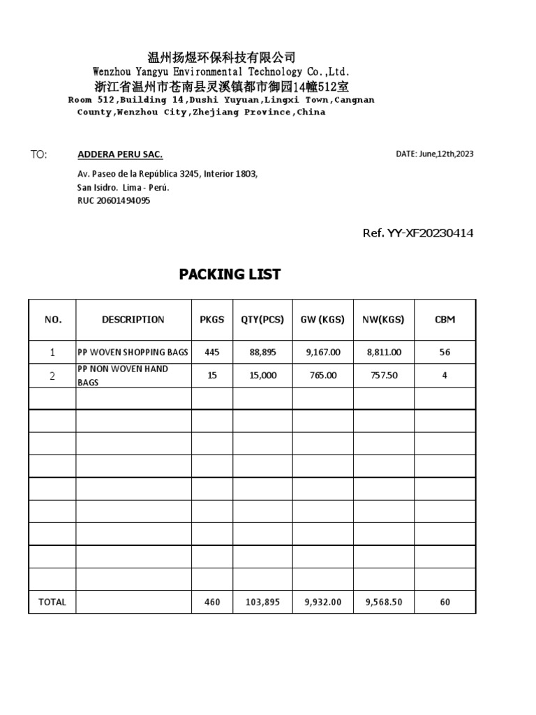 Packing List | PDF