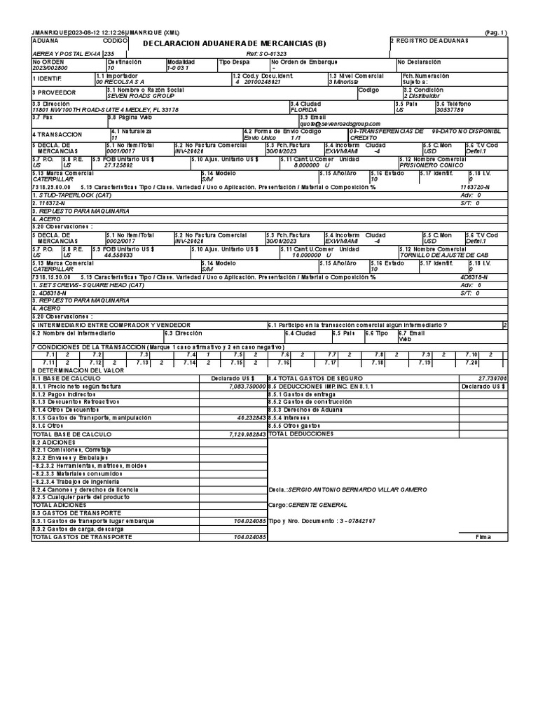 Formato B de Declaración Aduanera | PDF | Transporte de mercancías ...