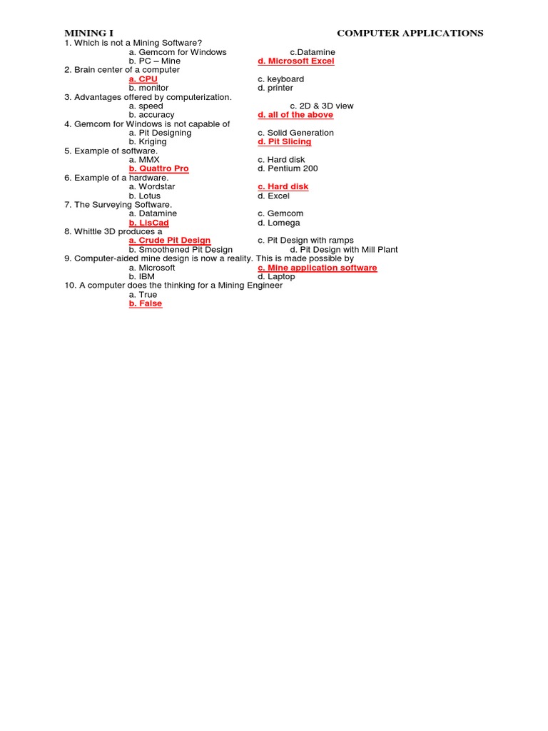 Computer Applications Questionnaires | PDF