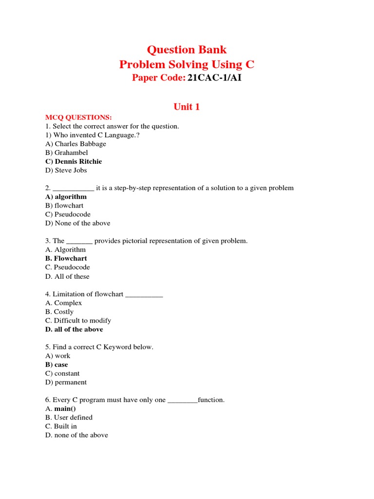 C Programming Problem Solving Questions | PDF | Computers