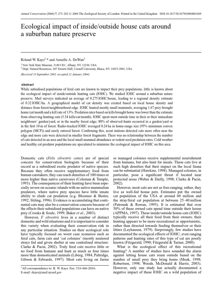 Ecological Impact of House Cats in Suburbia | PDF