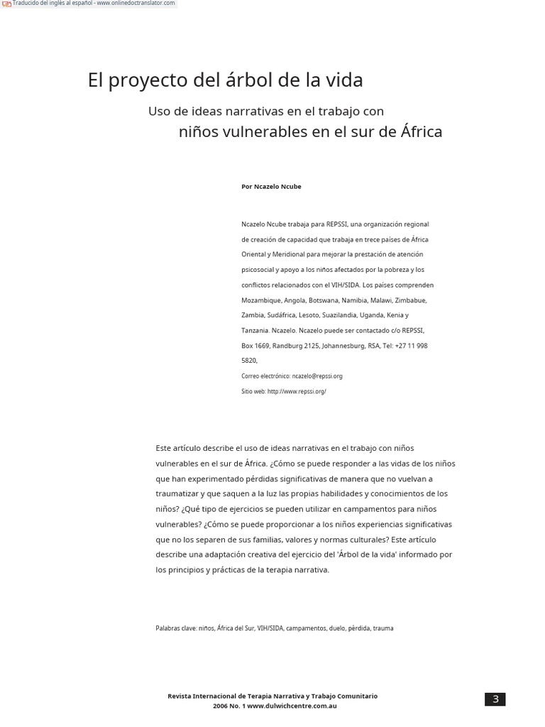 Tree of Life by Ncazelo Ncube 2006.en - Es | PDF | Experiencia | María ...