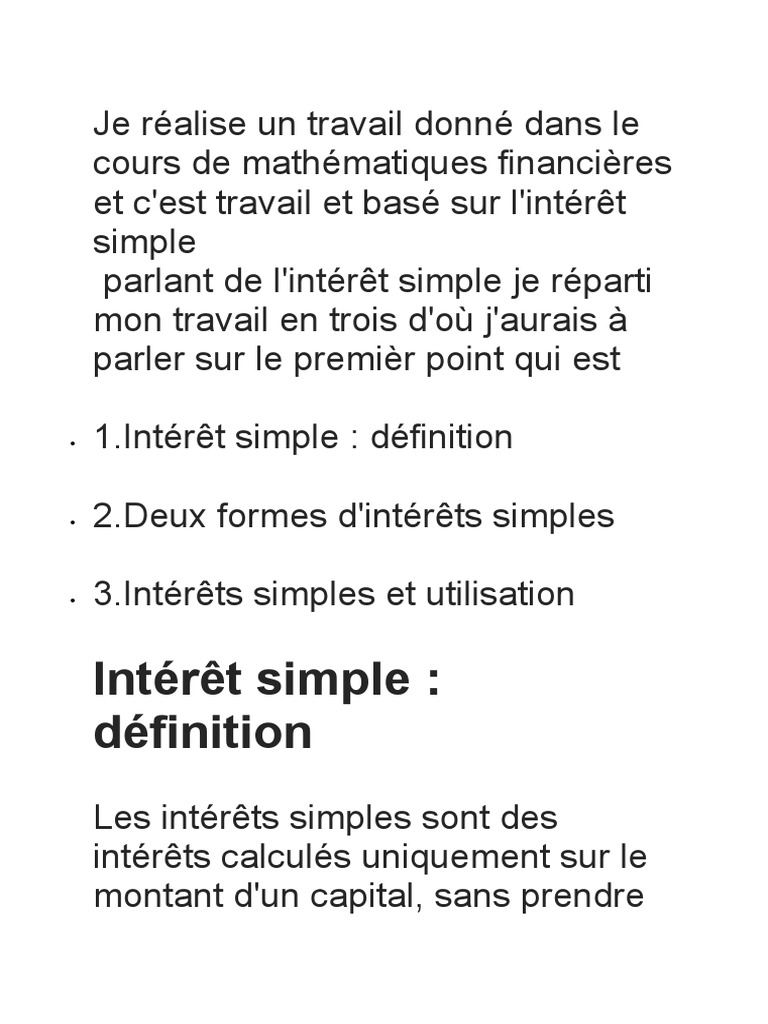 Intérêt simple @ | PDF