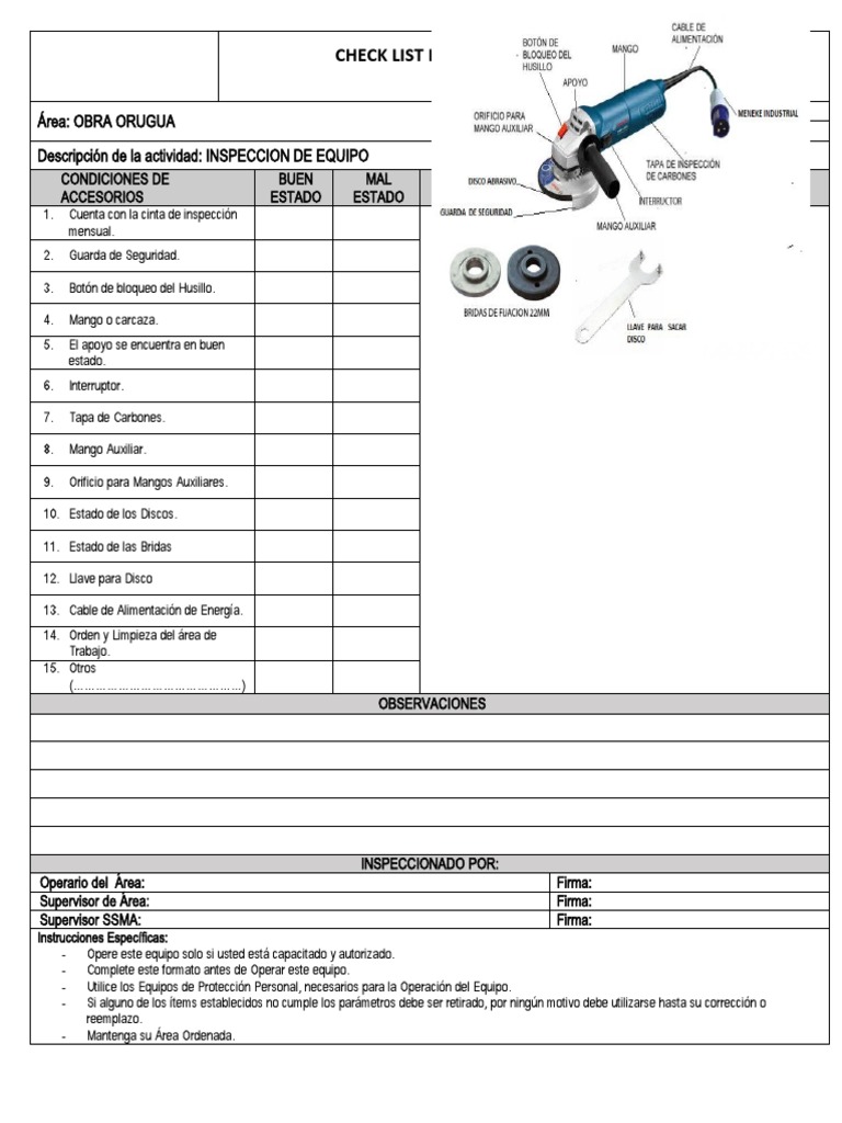 Formato de Inspeccion Pulidora | PDF