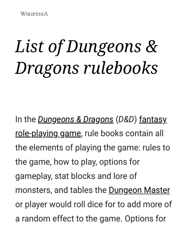 List of Dungeons & Dragons Rulebooks - Wikipedia | PDF