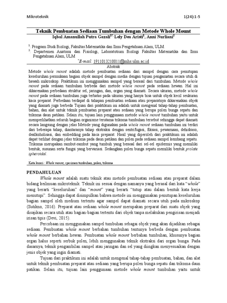 Teknik Whole Mount Sediaan Tumbuhan | PDF