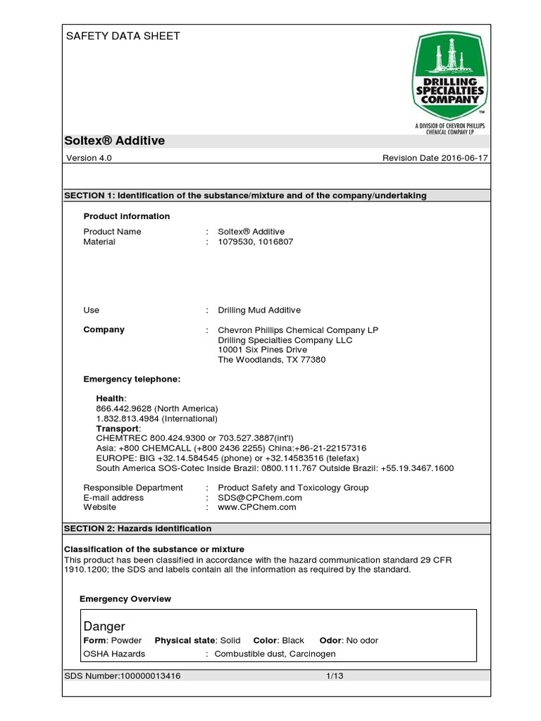 Soltex® Additive: Safety Data Sheet | PDF