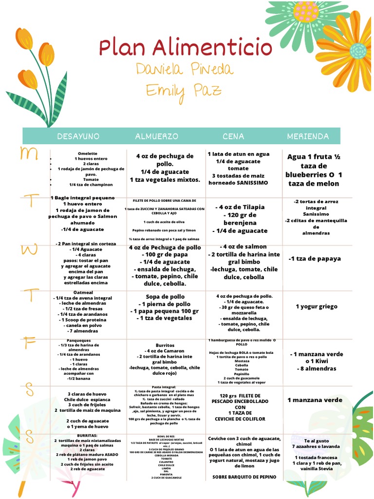 Plan Alimenticio Daniela Pineda y Emily Paz | PDF | Alimentos | Cocina