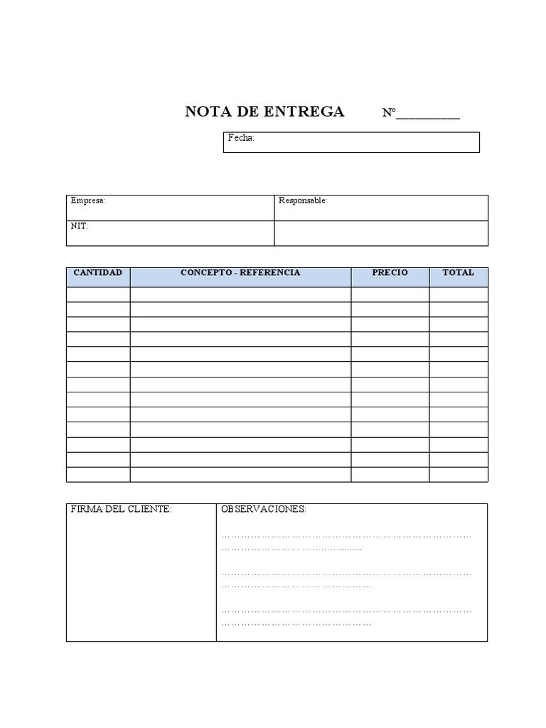 Modelo de Nota de Entrega | PDF | Finanzas y dinero