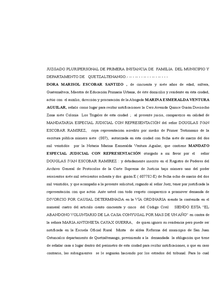 DIVORCIO POR CAUSAL DETERMINADA Douglas Ivan.1 | PDF | Divorcio | Matrimonio