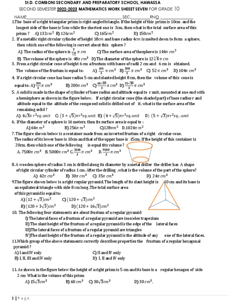 Mathematics Worksheet 7 Grade 10 | PDF | Teaching Methods & Materials ...