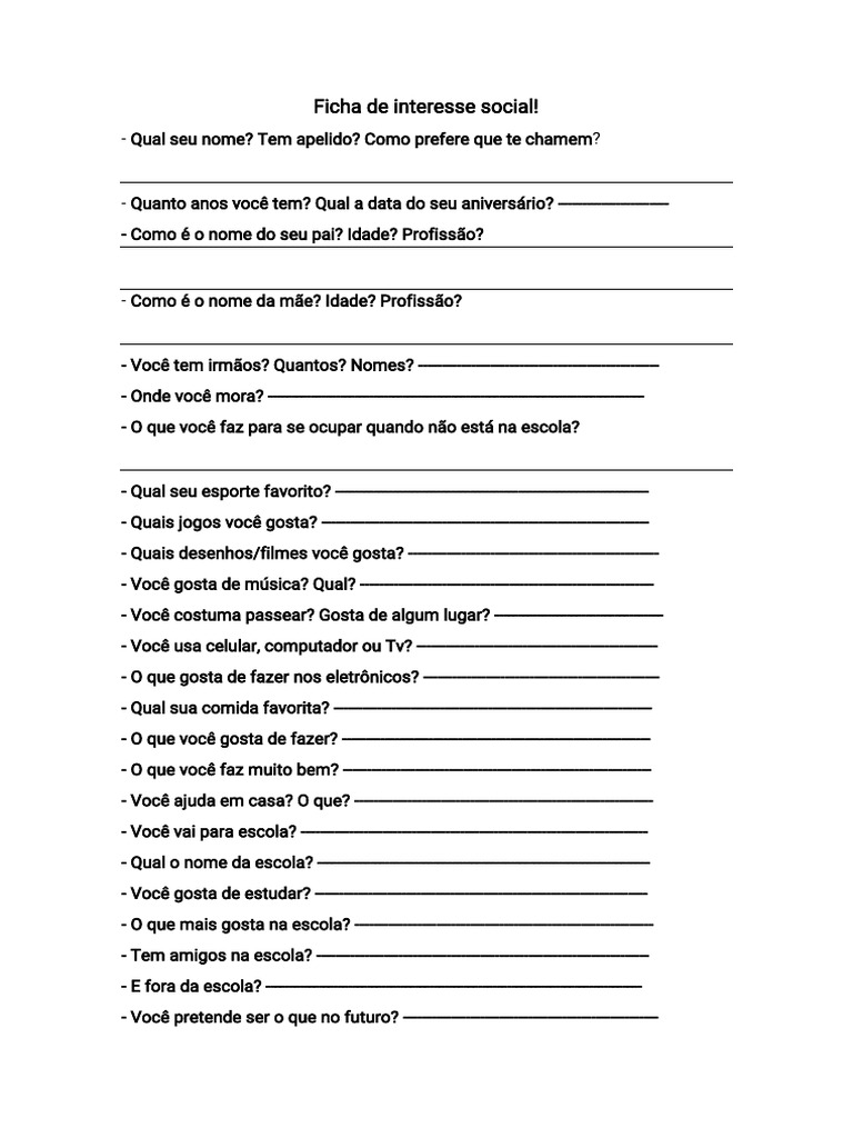 Ficha de Interesse Social | PDF