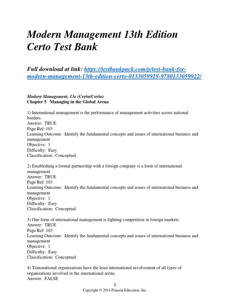 Modern Management 13th Edition Certo Test Bank 1 | PDF | Business