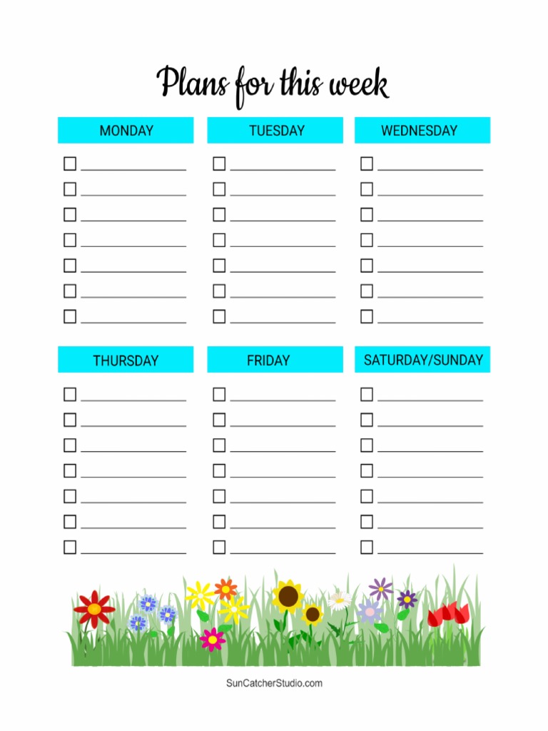 Printable Weekly to Do List Template 3 010101 00eeff | PDF
