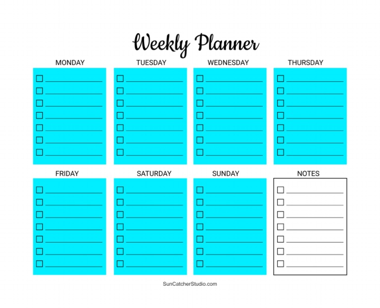 Printable Weekly Planner Template 2 010101 00eeff | PDF