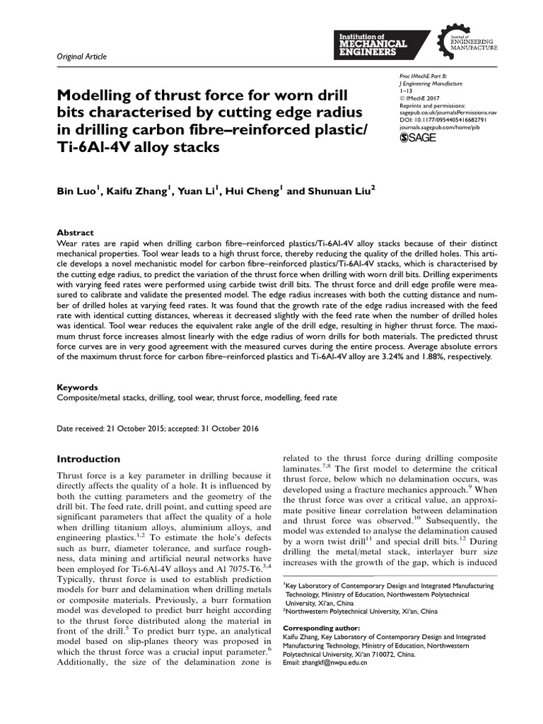 Modelling of Thrust Force For Worn Drill | PDF | Drilling | Machining
