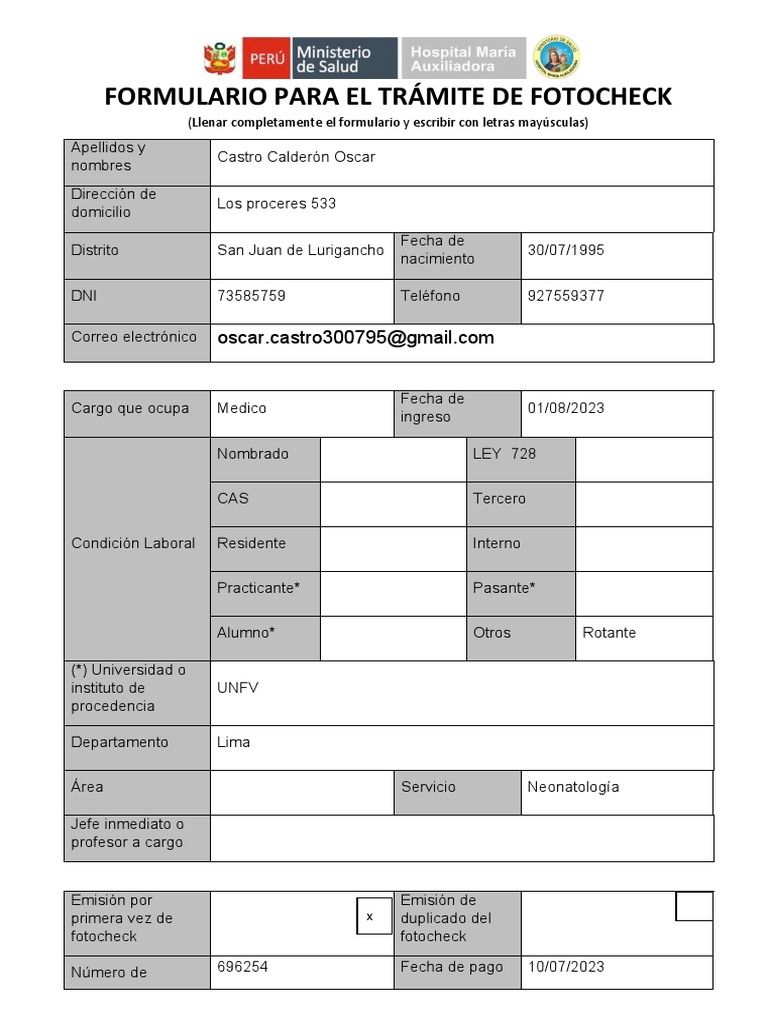 Formulario Fotocheck | PDF
