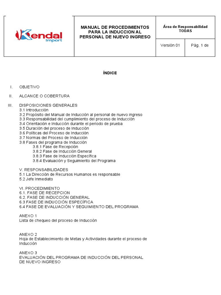 F-003 Manual de Procedimientos para La Induccion Al Personal de Nuevo ...