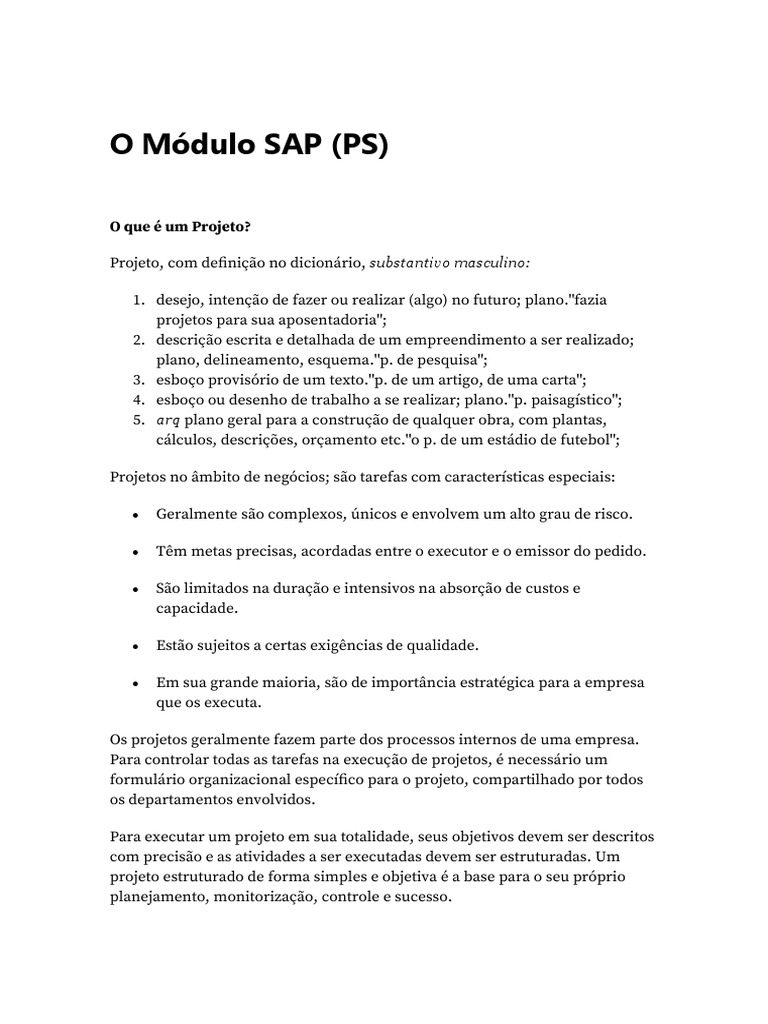 O Módulo SAP PS | PDF