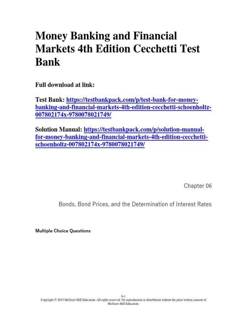 Money Banking and Financial Markets 4th Edition Cecchetti Test Bank 1 ...