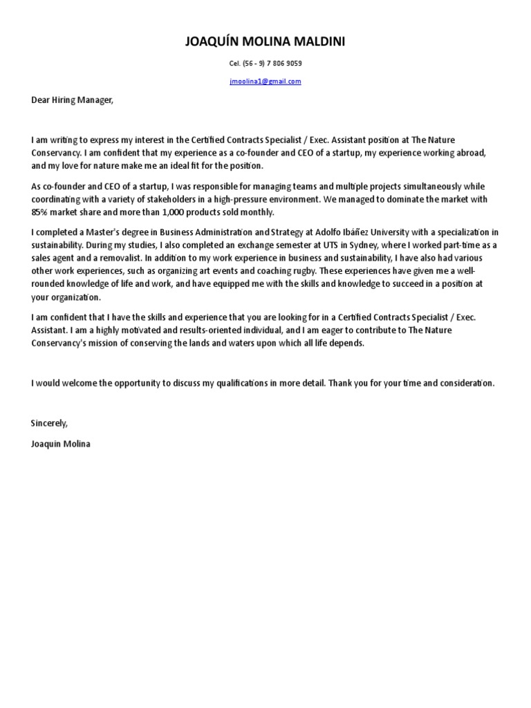 Cover Letter TNC | PDF