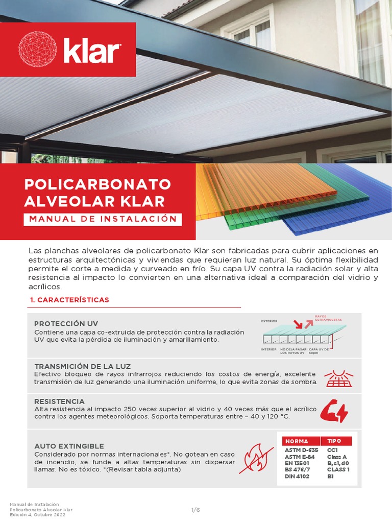 Policarbonato Alveolar Klar: Manual de Instalación | PDF