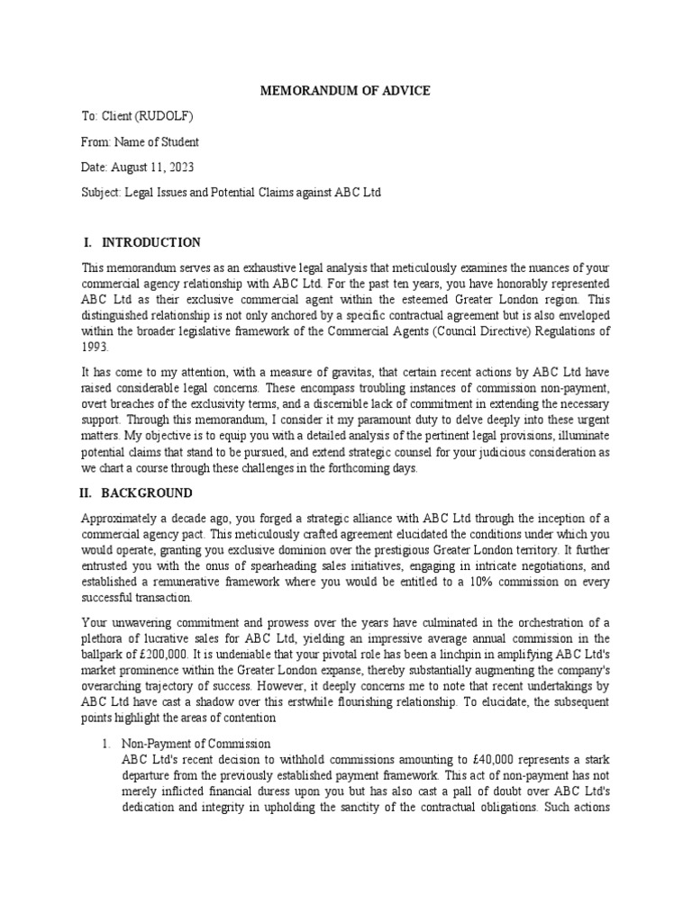 Memorandum of Advice | PDF