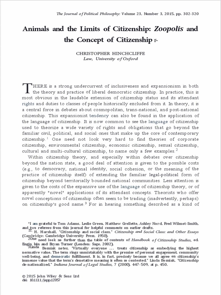 Animals and The Limits of Citizenship. Zoopolis and The Concept of ...