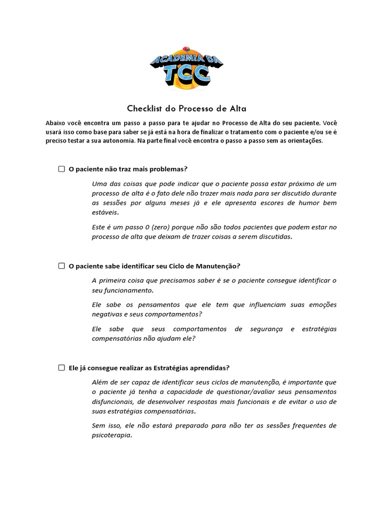 Passo A Passo - Checklist Do Processo de Alta | PDF | Pensamento ...
