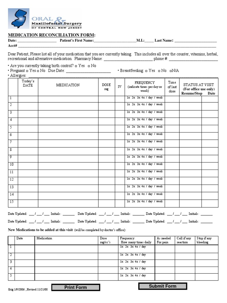 Medication Reconiliation Form | PDF | Clinical Medicine | Pharmacy