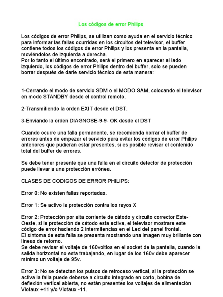 Codigos de Error Philips | PDF | Electrónica | Ingenieria Eléctrica