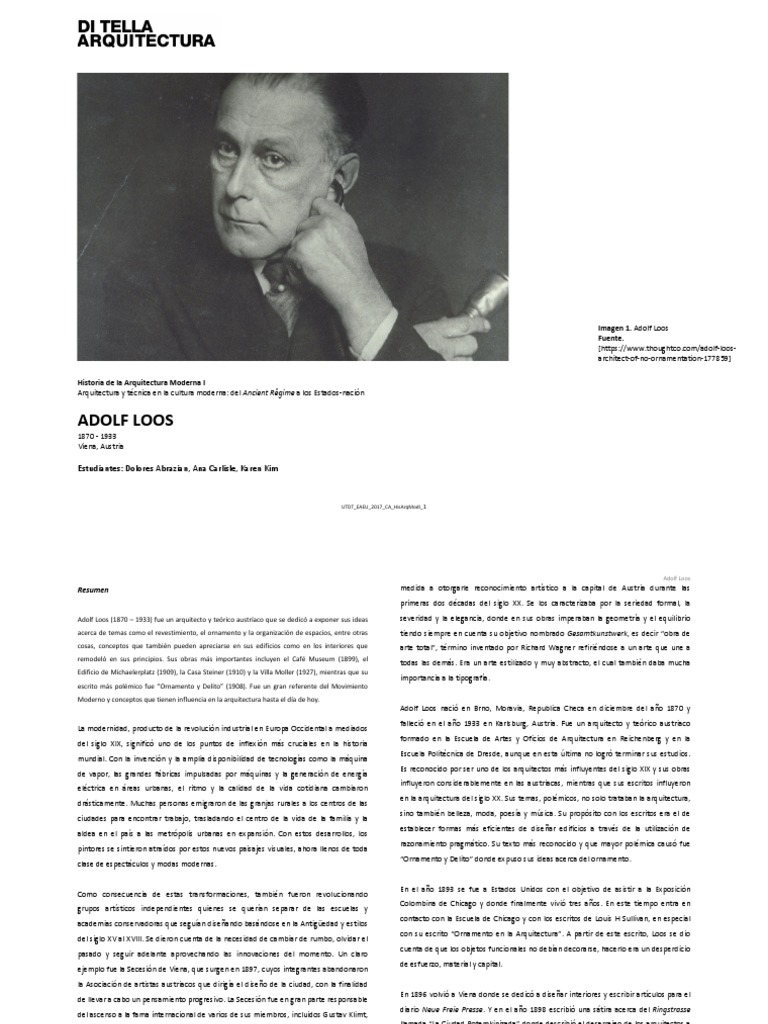 Adolf Loos: Innovación en Arquitectura | PDF