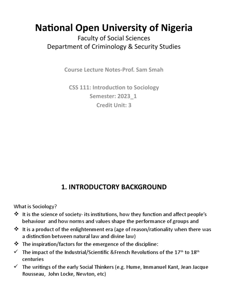 NOUNCSS111 Introduction To Sociology PowerPoint | PDF