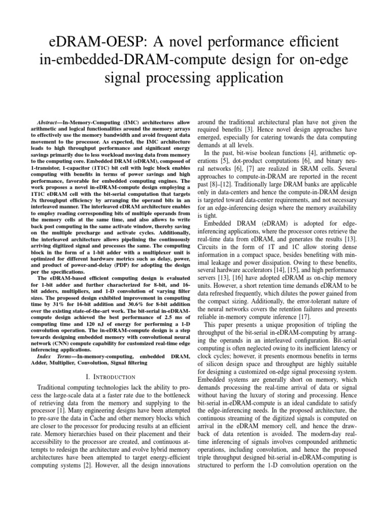 eDRAM-OESP: A Novel Performance Efficient in-embedded-DRAM-compute Design For On-Edge Signal ...