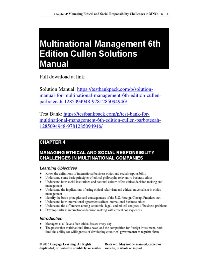 Multinational Management 6th Edition Cullen Solutions Manual 1 | PDF ...