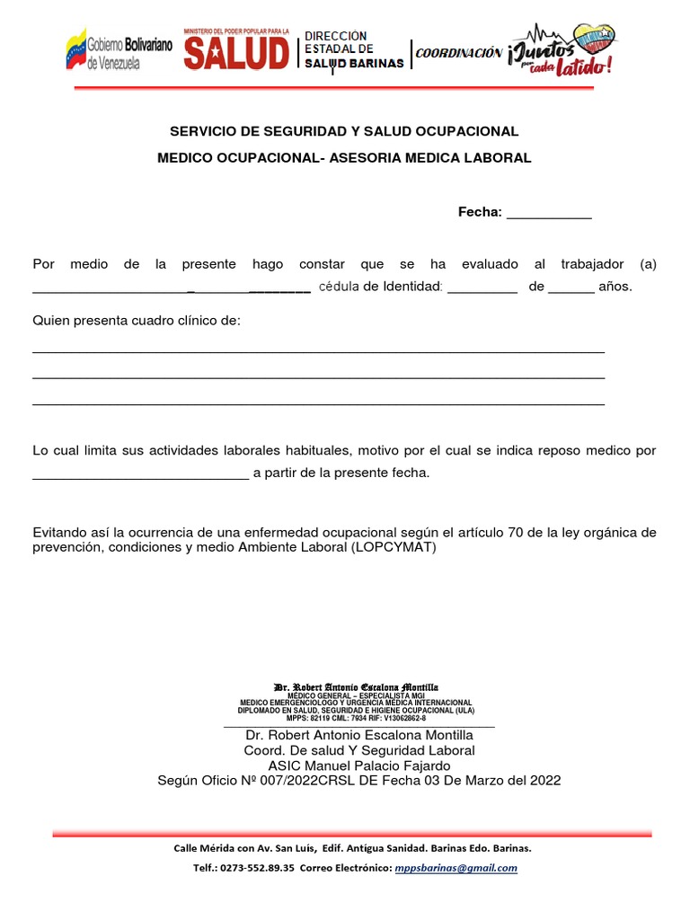 Formato de Reposos SALUD LABORAL Nuevo | PDF | Seguridad y salud ...