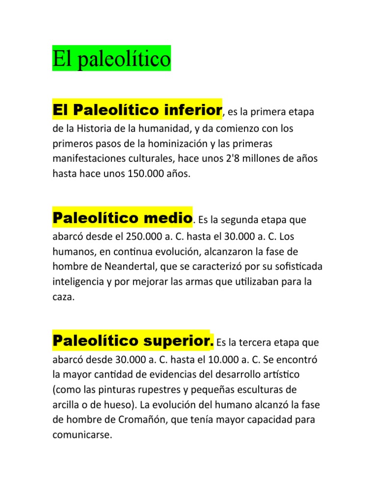 Fases del Paleolítico y Neolítico | PDF | Ciencias sociales