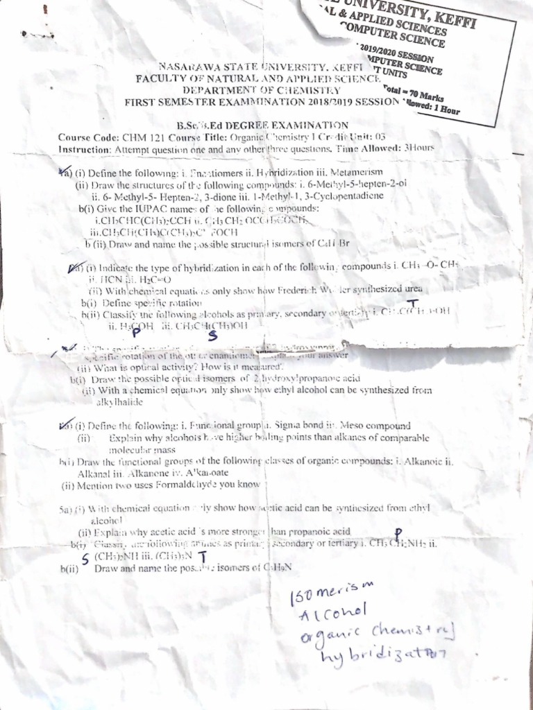 CHM111 and CHM 101 past questions | PDF